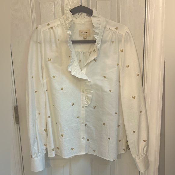 Sezane | Tops | Sezane White Blouse With Gold Heart Accents | Poshmark